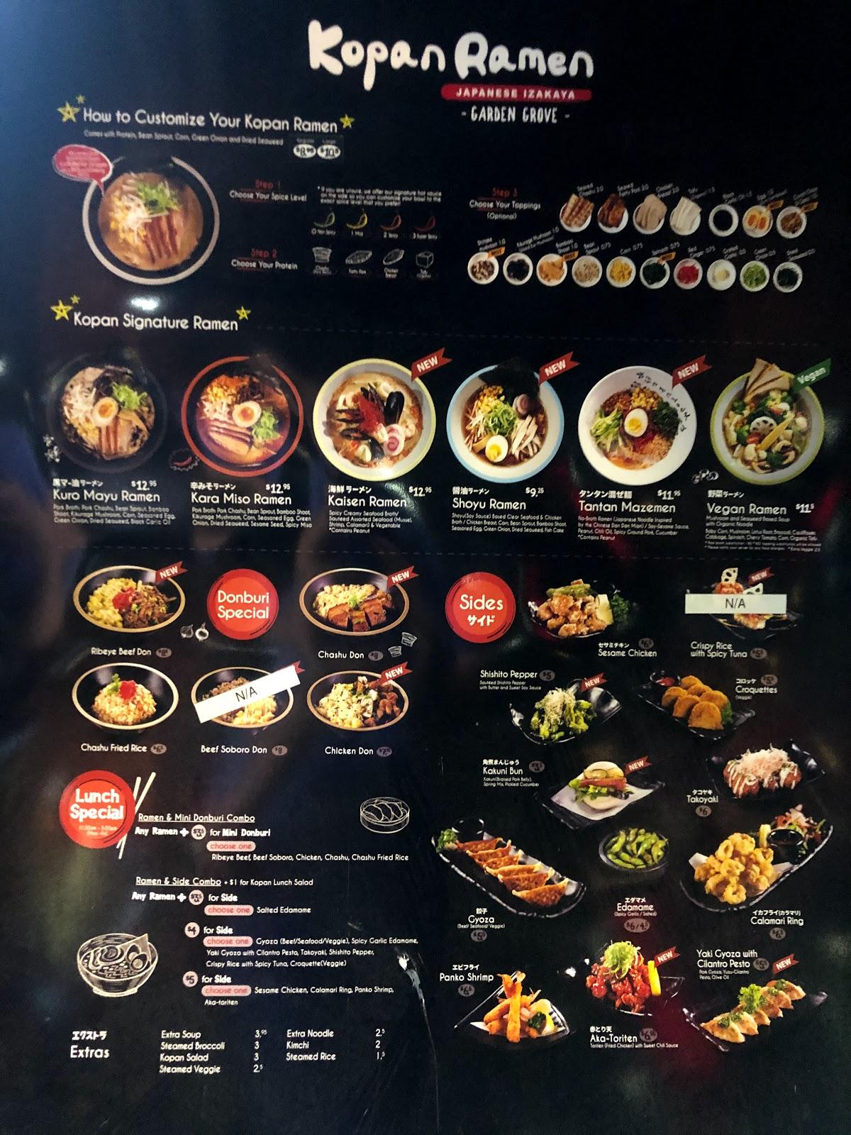Carta del restaurante Kopan Sushi & Ramen, Garden Grove