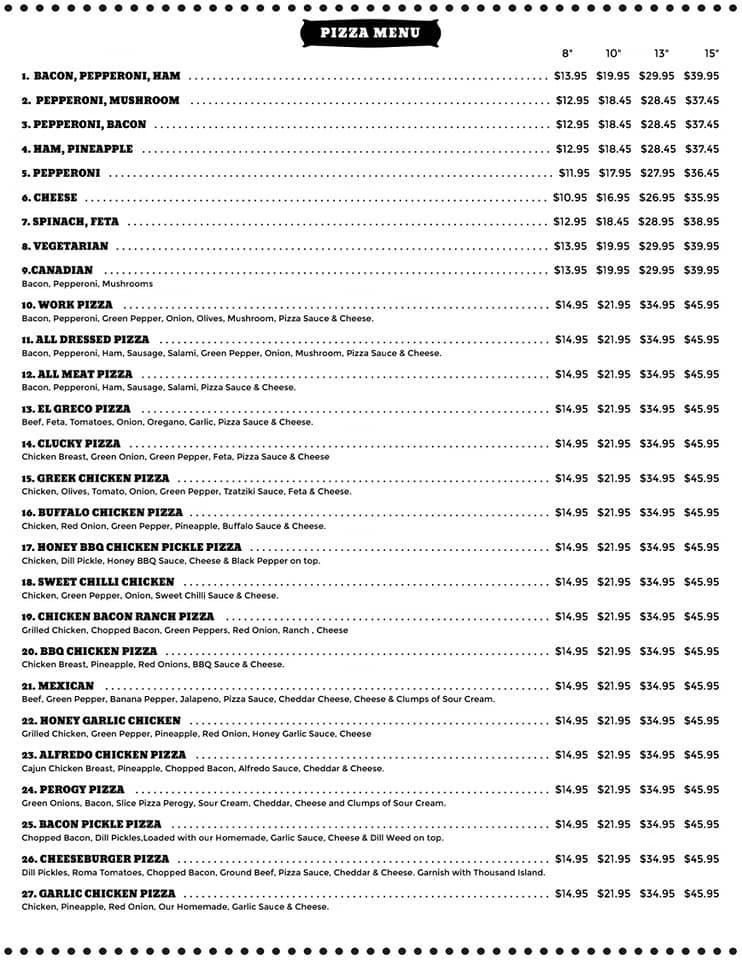 Menu at Pinocchio Pizza & Burgers restaurant, Estevan