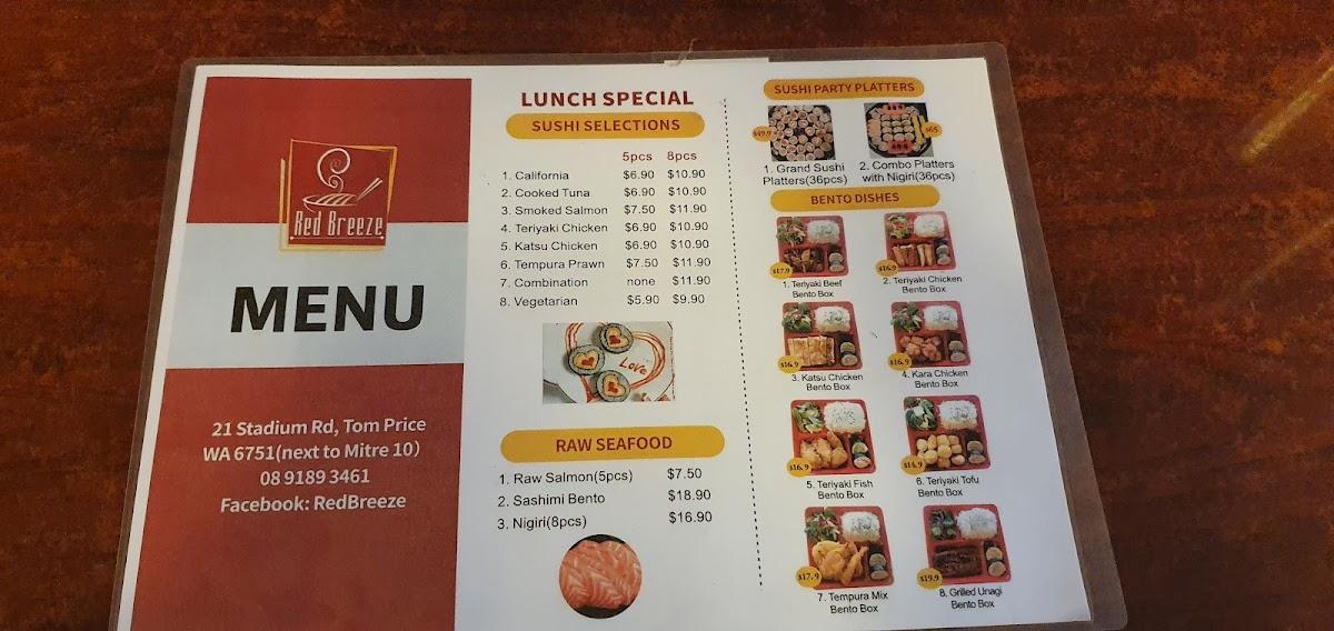 Menu at Red Breeze Restaurant, Tom Price