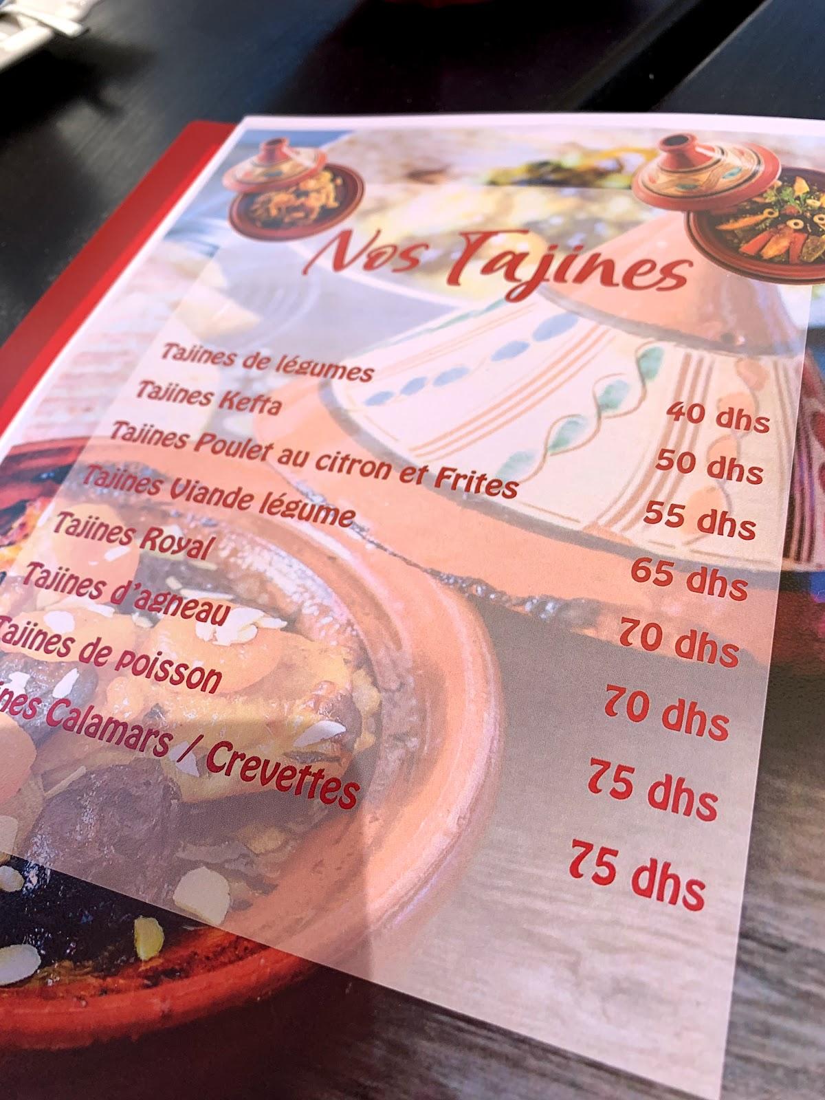 Menu at Safran restaurant, Essaouira