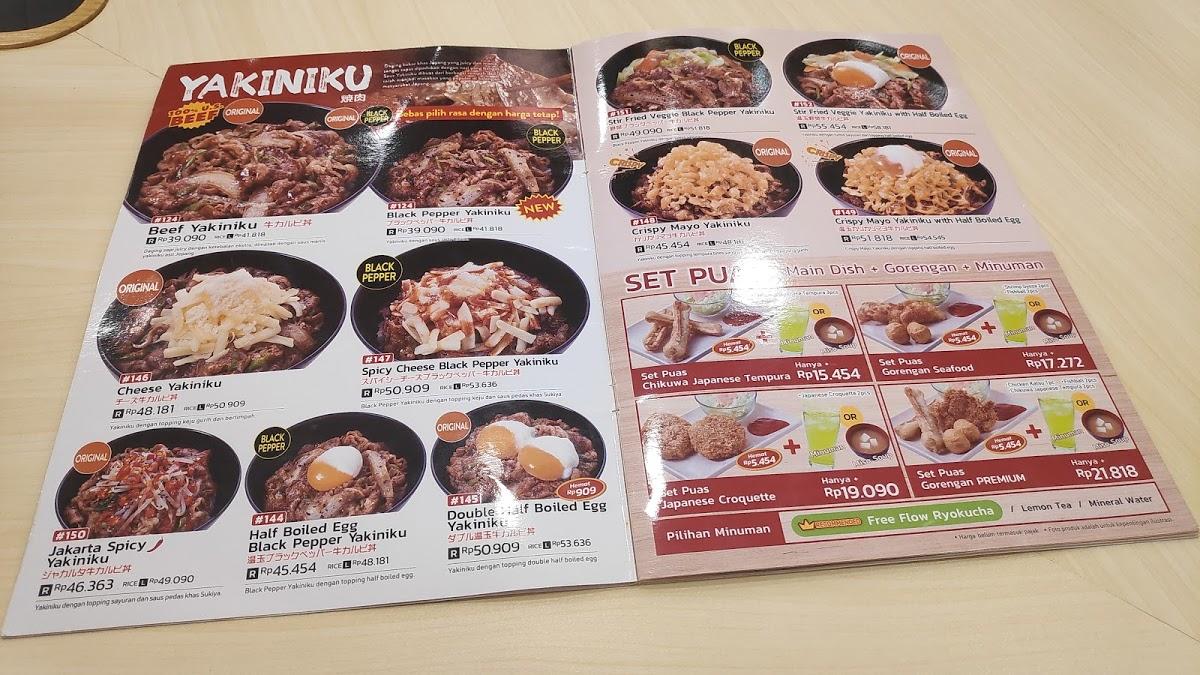 Menu at Sukiya restaurant, Central Jakarta, RV42+J46