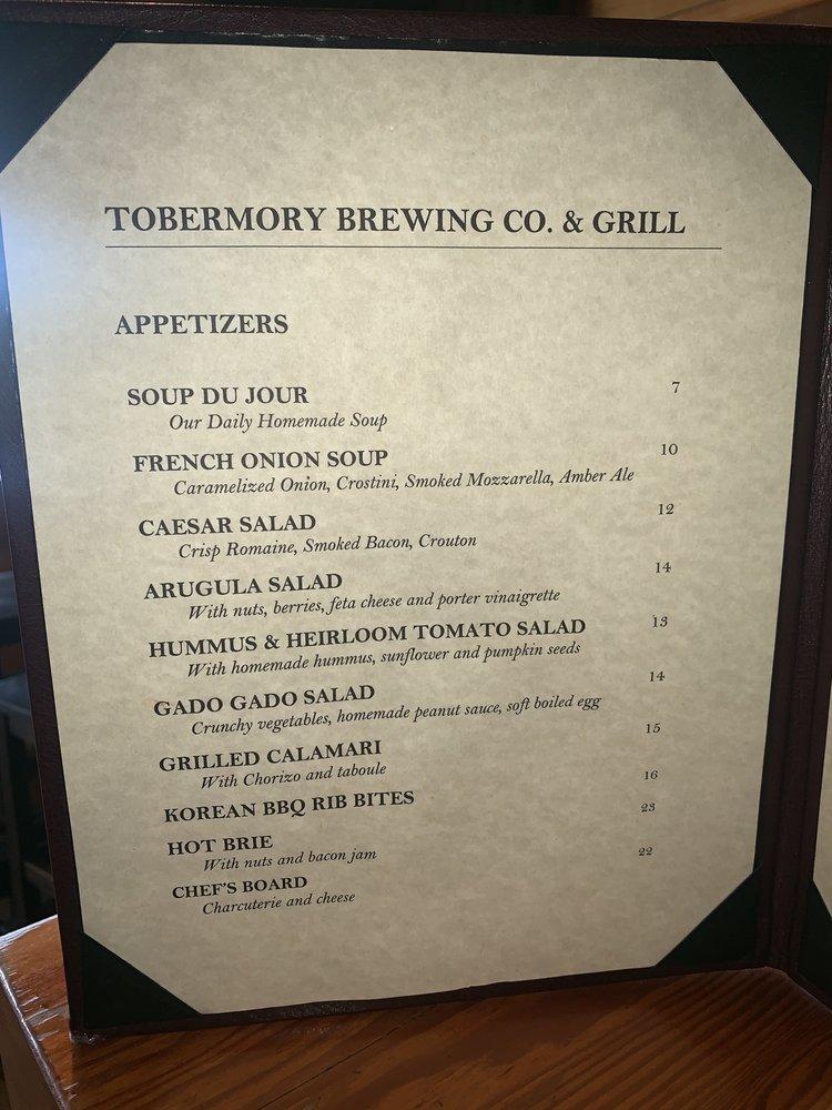 Menu at Tobermory Brewing Company & Grill pub & bar, Tobermory