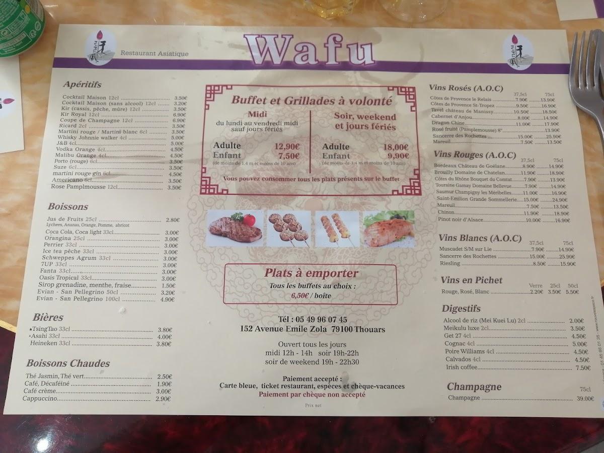 Menu au Wafu restaurant, Thouars