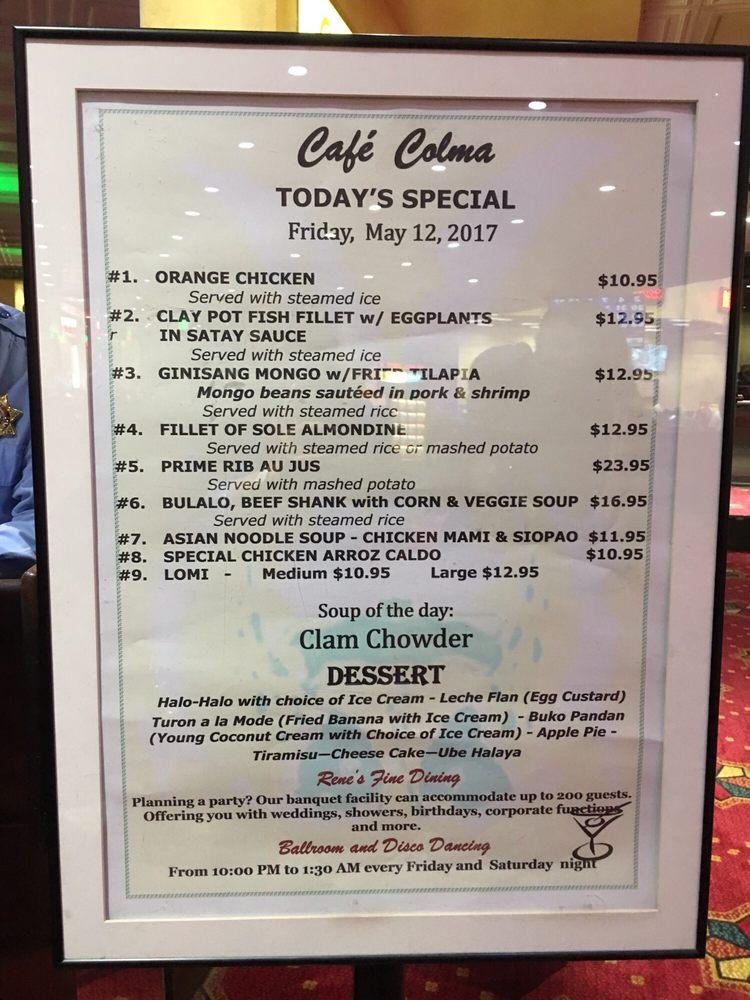 Menu at Lucky Chances Casino restaurant, Colma