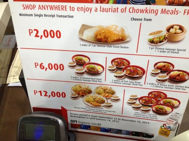 Menu at Chowking fast food, Quezon City, 2/F