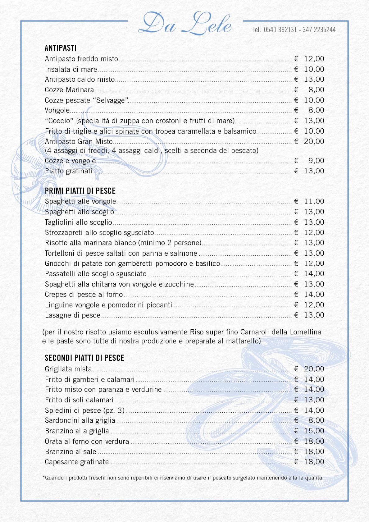 Menu da Da Lele ristorante, Rimini, Via Lagomaggio