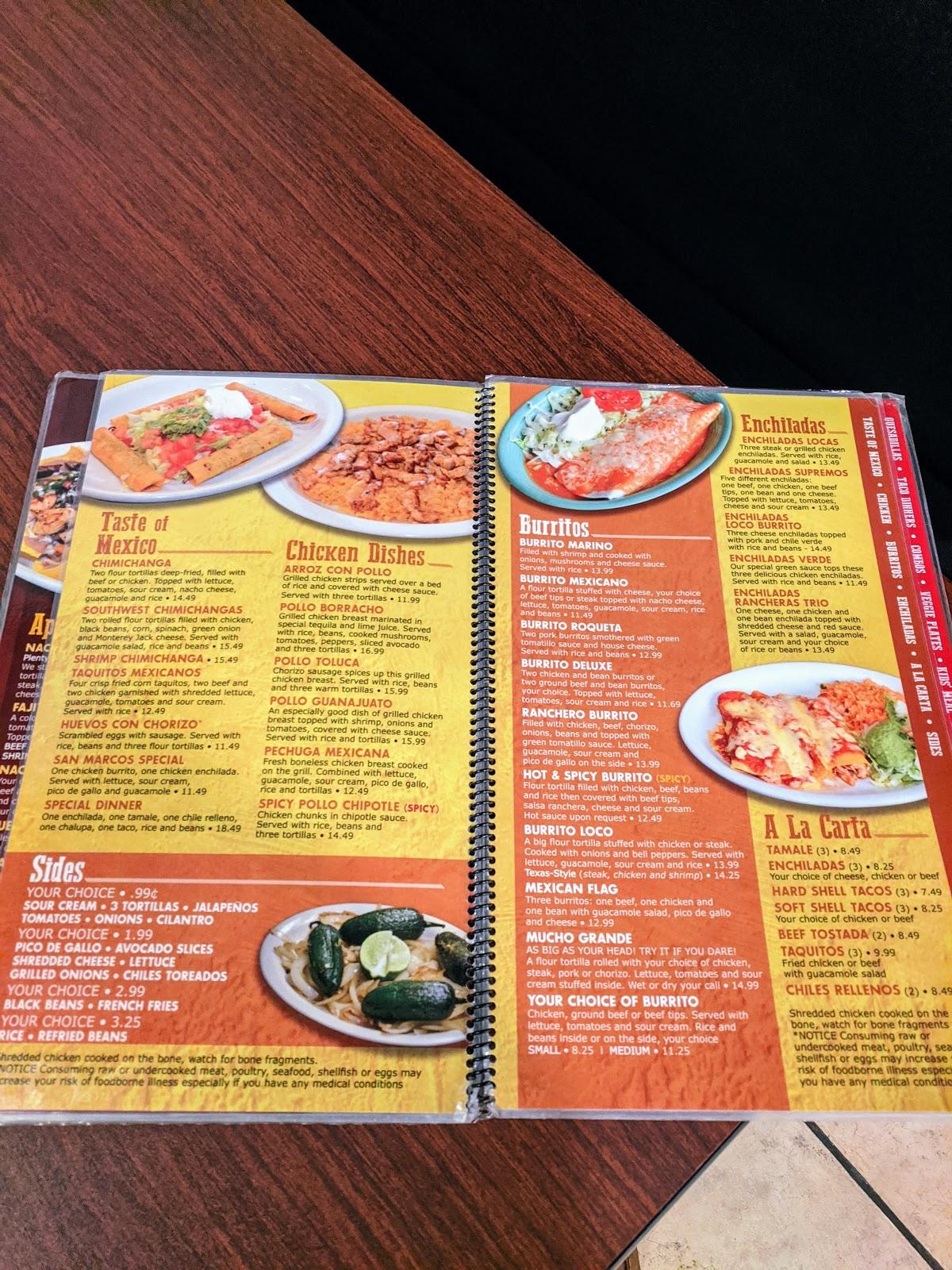 Carta del restaurante El Burrito Feliz, Saugatuck
