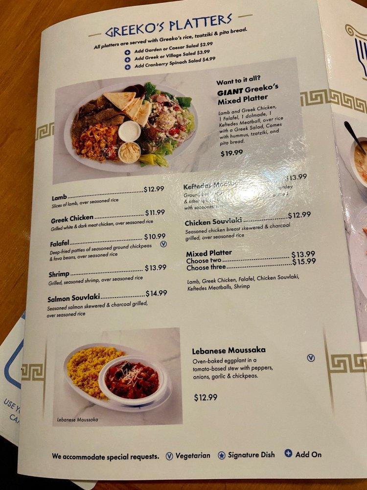 Menu at Greeko’s Grill & Café restaurant, Abingdon