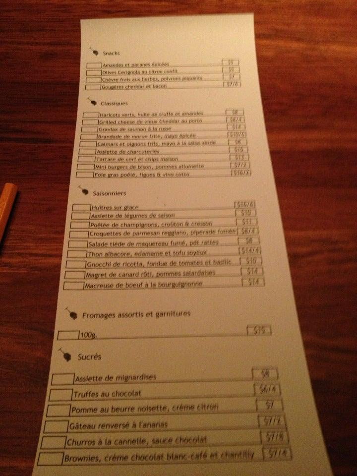 Menu at Pullman pub & bar, Montréal