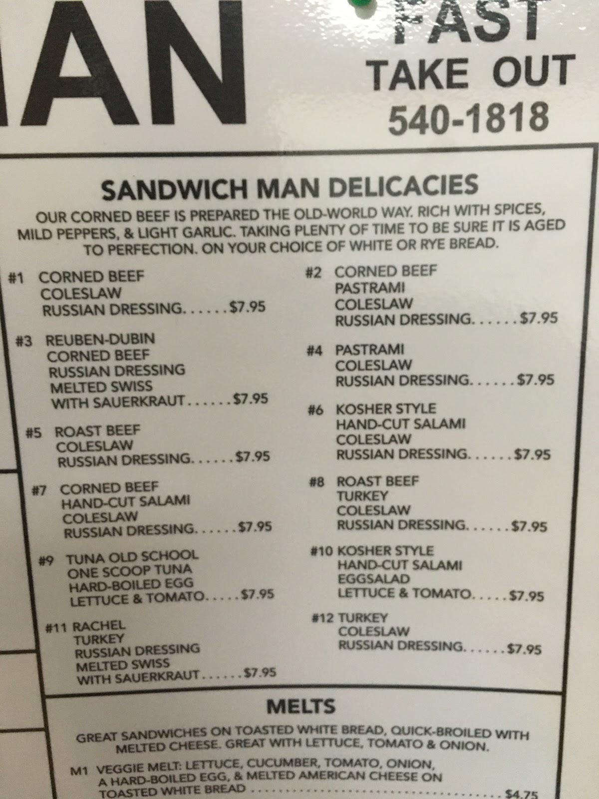 Menu at Sandwich Man restaurant, Paxtonia, Allentown Blvd