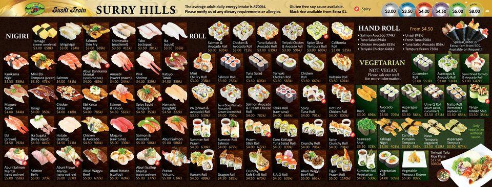 Menu at Sushi Train restaurant, Surry Hills, 1/81 Foveaux St