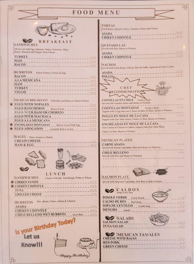 Menu at The Hall Coffee House, Los Angeles