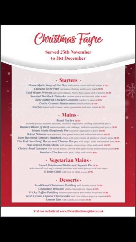Menu at Red Lion Inn pub & bar, Broughton