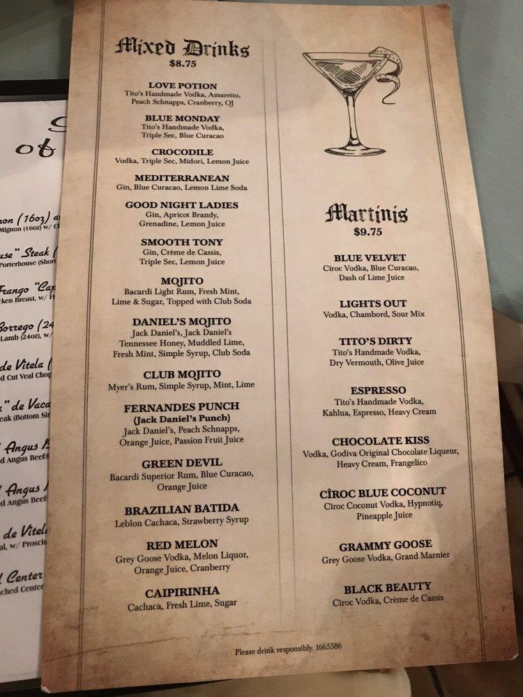 Menu at Fernandes Steak House II steakhouse, Newark