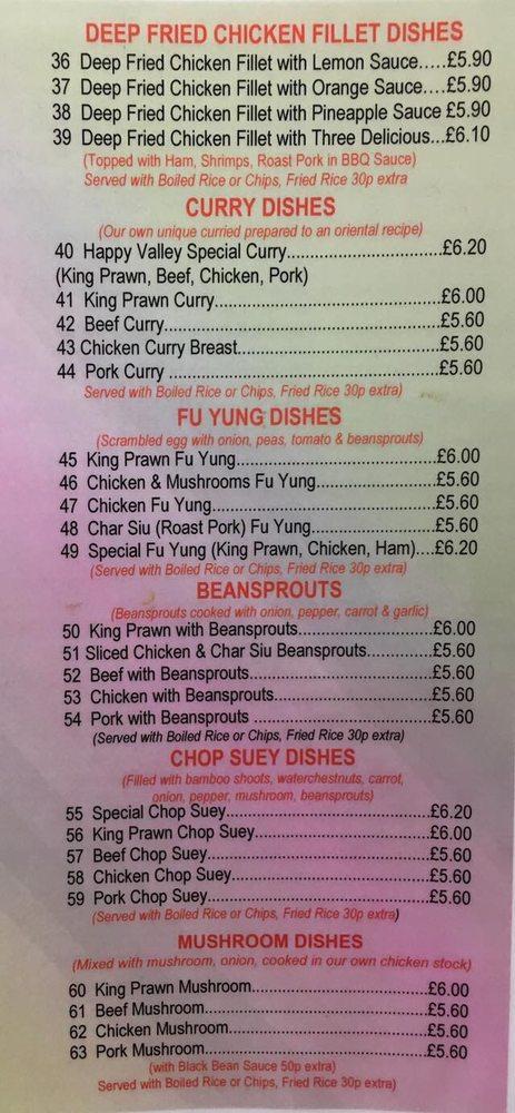 Menu at Happy Valley Chinese fast food, Dundonald, 65 Comber Rd