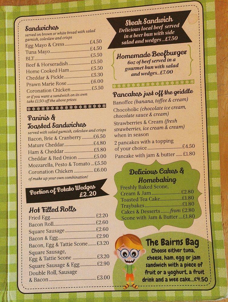 Menu at Mutchies Munchies cafe, Moffat