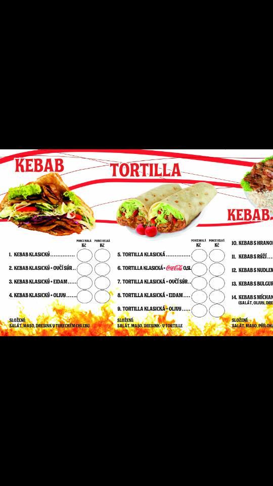 Menu at Roj Kebab restaurant, Brno, Divadelní 616/4