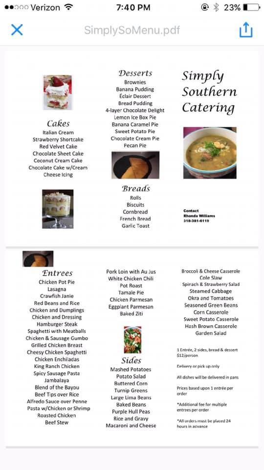 Menu at Simply Southern Cafe, West Monroe
