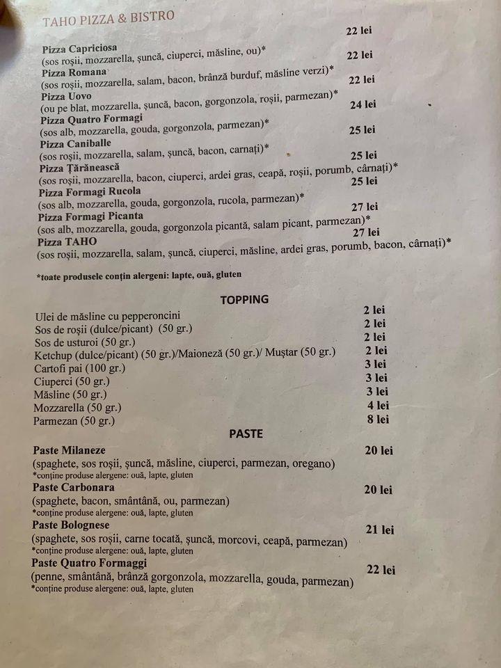 Menu at Taho, Petroșani