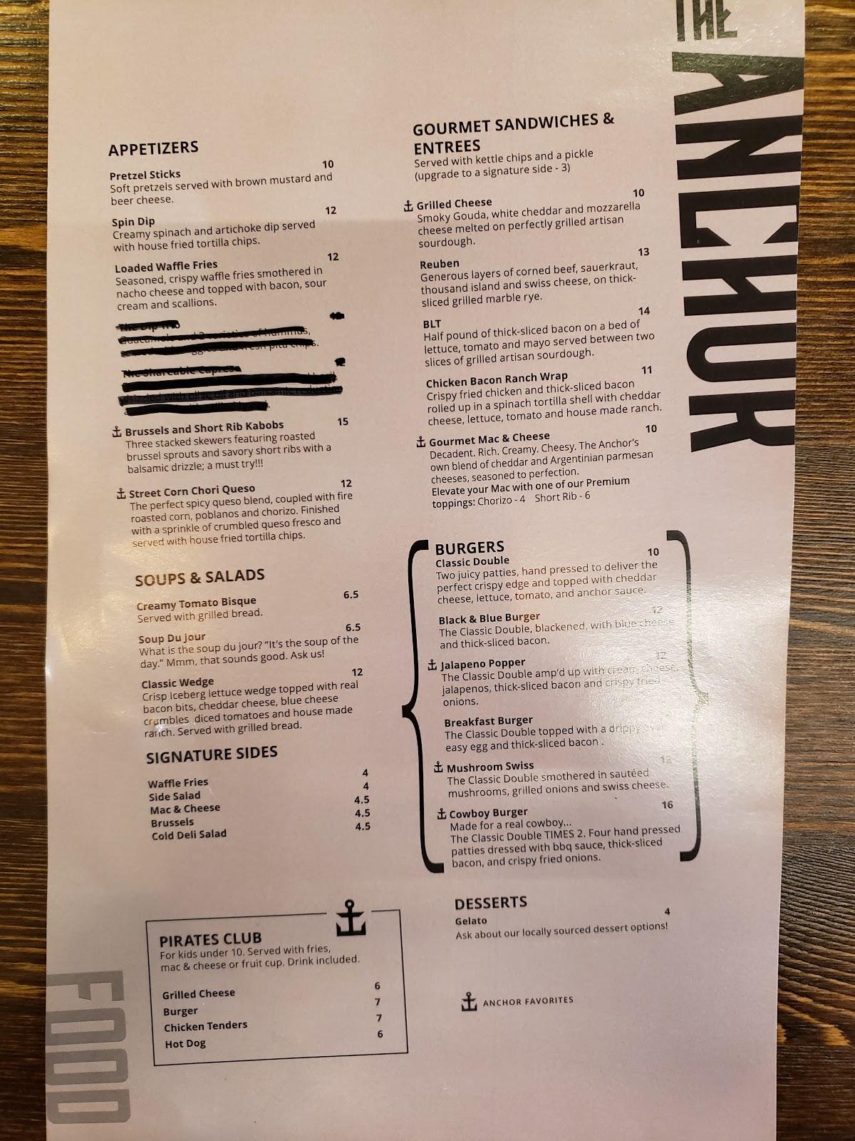 Menu at The Anchor pub & bar, Celina