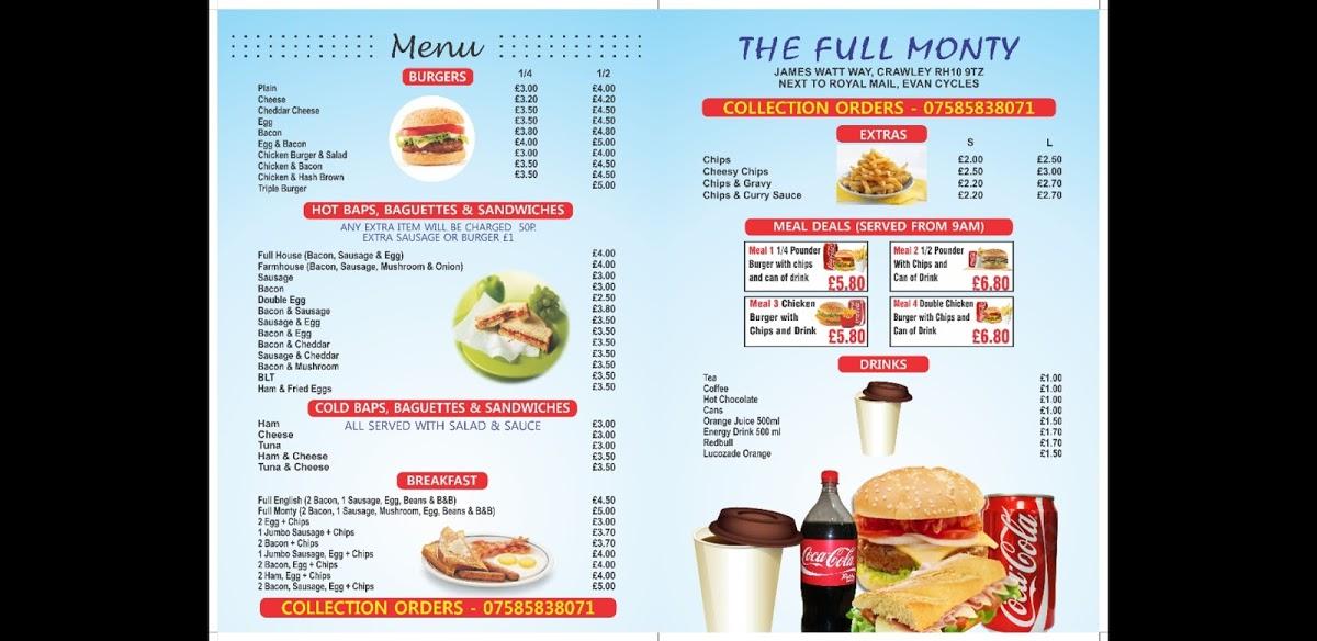 Menu at The Full Monty Snack Bar, Crawley