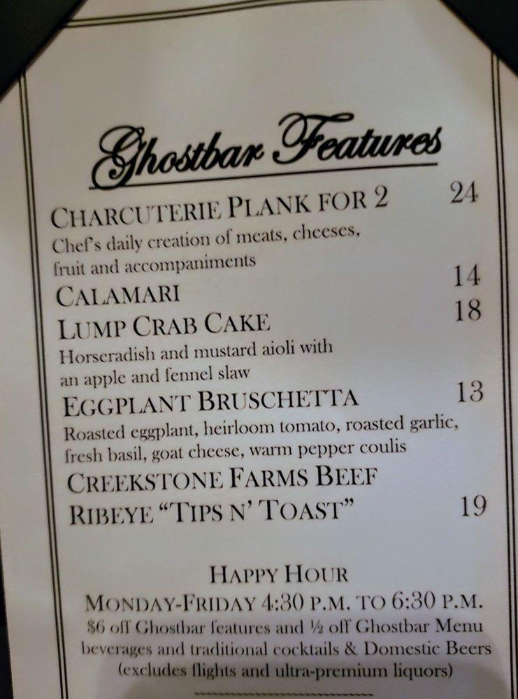 Menu at The Ghostbar at the Whitney, Detroit