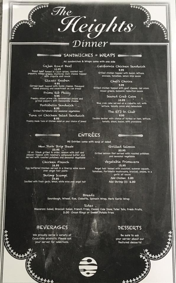 Menu at The Heights Restaurant, Sodus Point