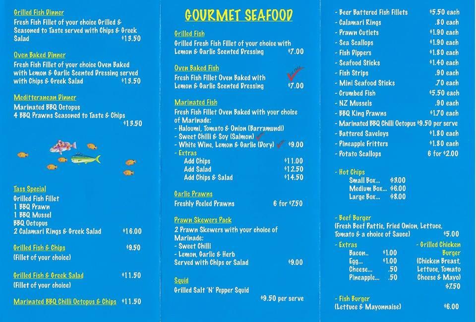 Menu at Alexandria Seafoods fast food, Alexandria, 196 Mitchell Rd