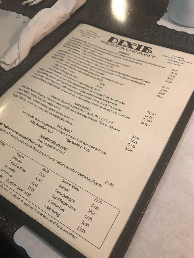 Menu at Dixie Restaurant, Petersburg
