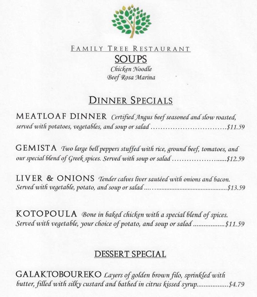 Menu at Family Tree restaurant, Buffalo, Bailey Ave