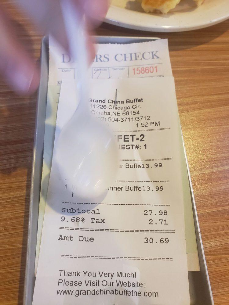 Menu at Grand China Buffet restaurant, Omaha
