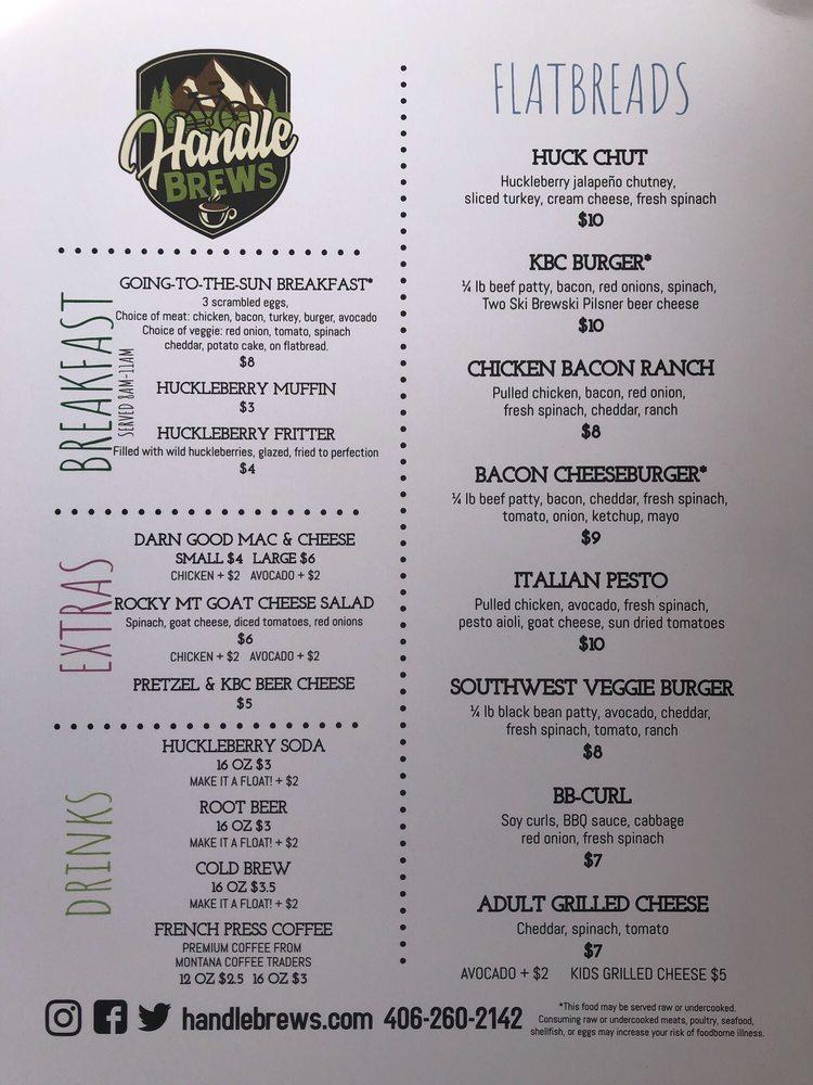 Menu at Handle Brews restaurant, Kalispell