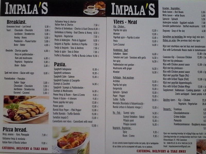 Menu at Impala'S, Zaventem