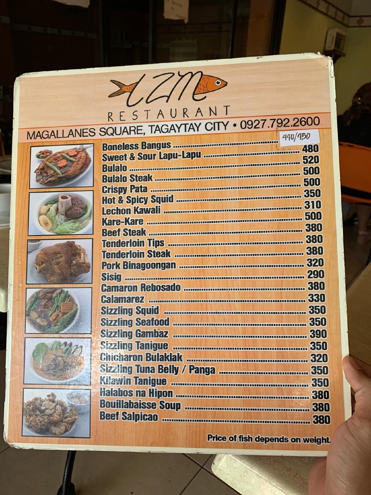 Carta de LZM Restaurant - Magallanes Square, Tagaytay, 2F Magallanes Square