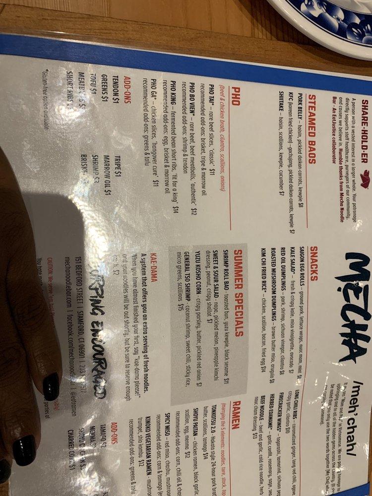 Menu at Mecha Noodle Bar, Stamford