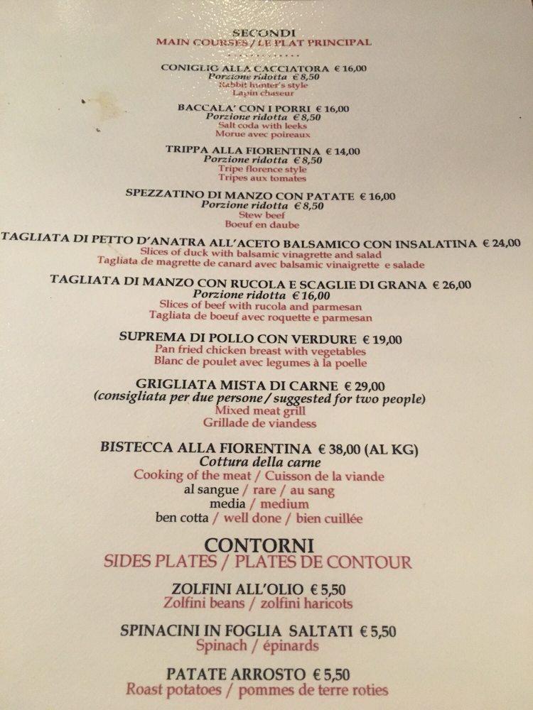 Menu at Osteria Santo Spirito restaurant, Florence, Piazza Santo Spirito