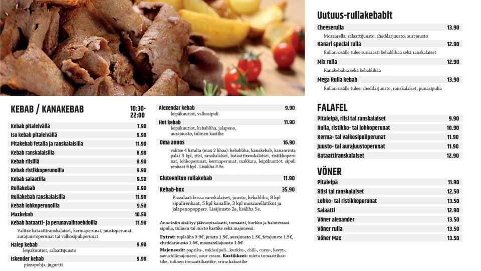 Menu at Ravintola Kanari restaurant, Salo