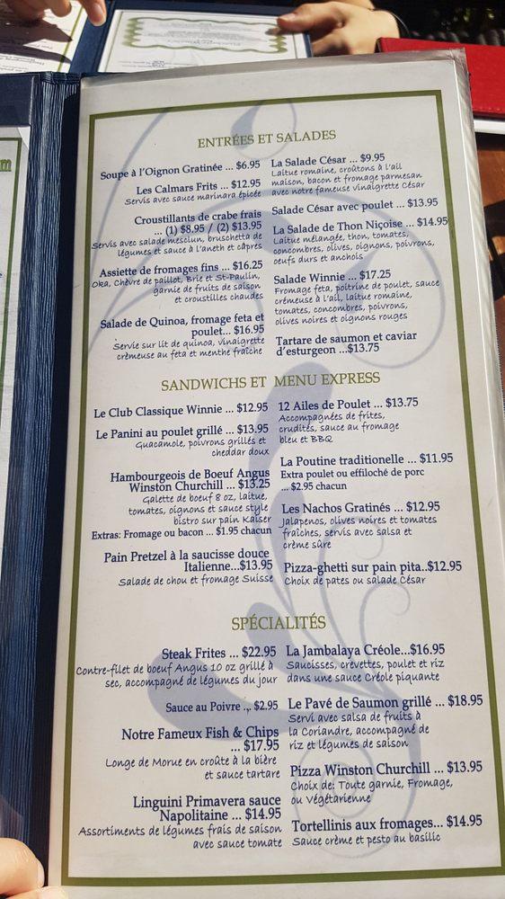 Menu at Sir Winston Churchill Pub, Montreal, Crescent St