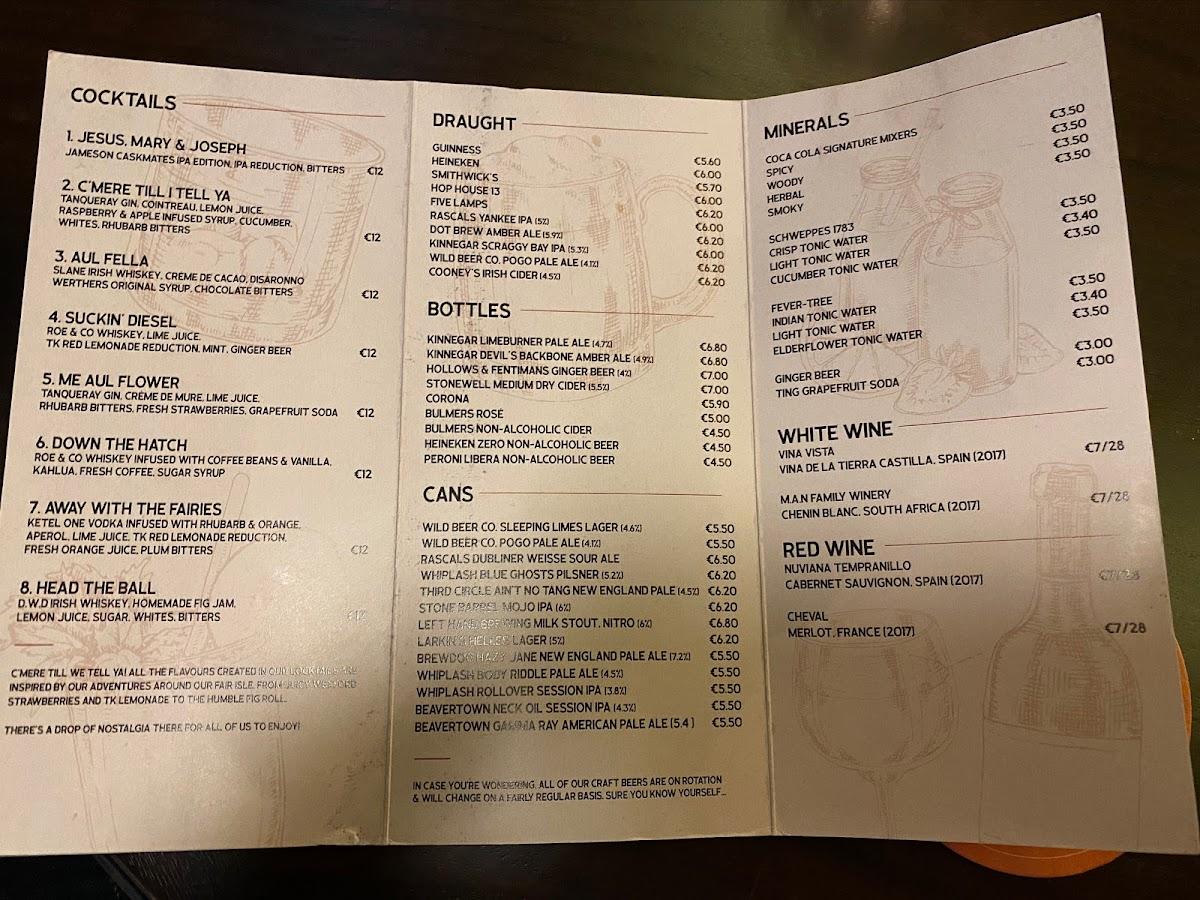 Menu at The Crafty Fox pub & bar, Dublin