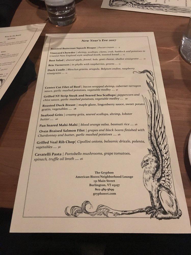 Menu at The Gryphon pub & bar, Burlington