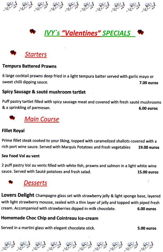 Menu at The Ivy Restaurant, Los Cristianos