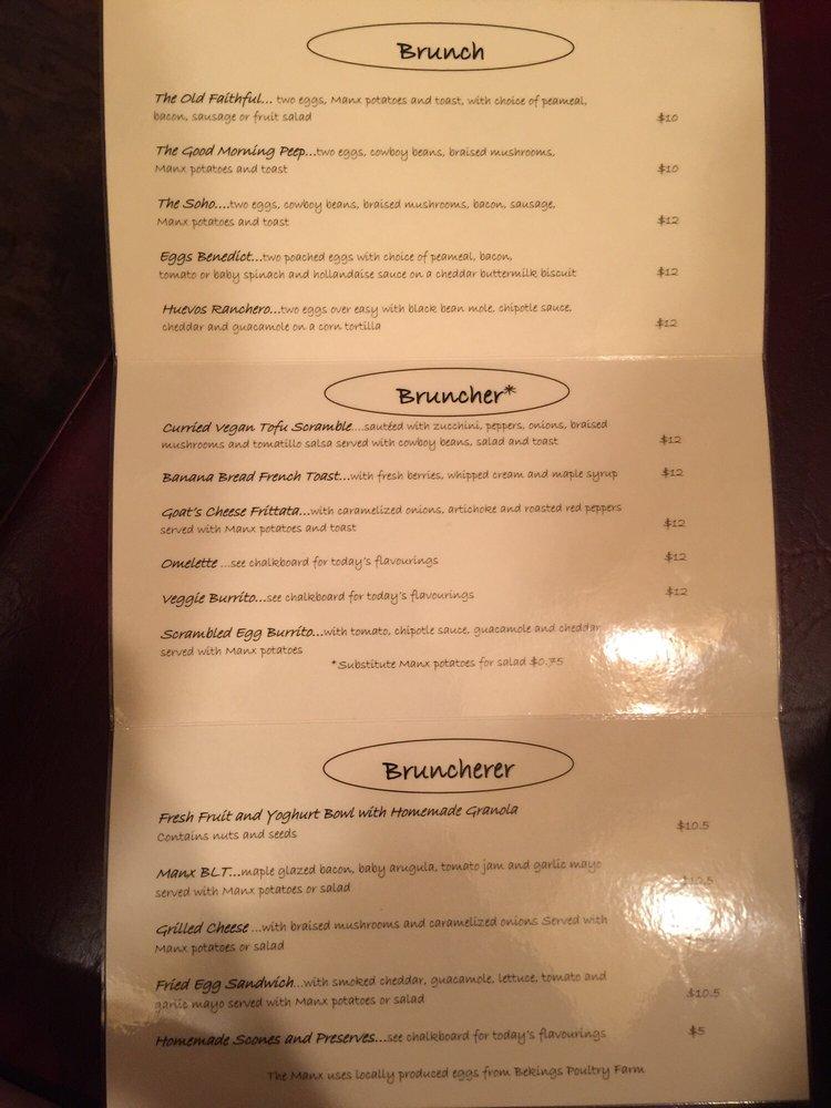 Menu at The Manx Pub, Ottawa
