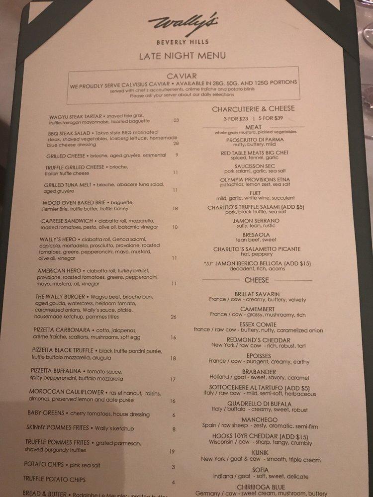 Menu at Wally's Beverly Hills restaurant, Beverly Hills, 447 N Canon Dr