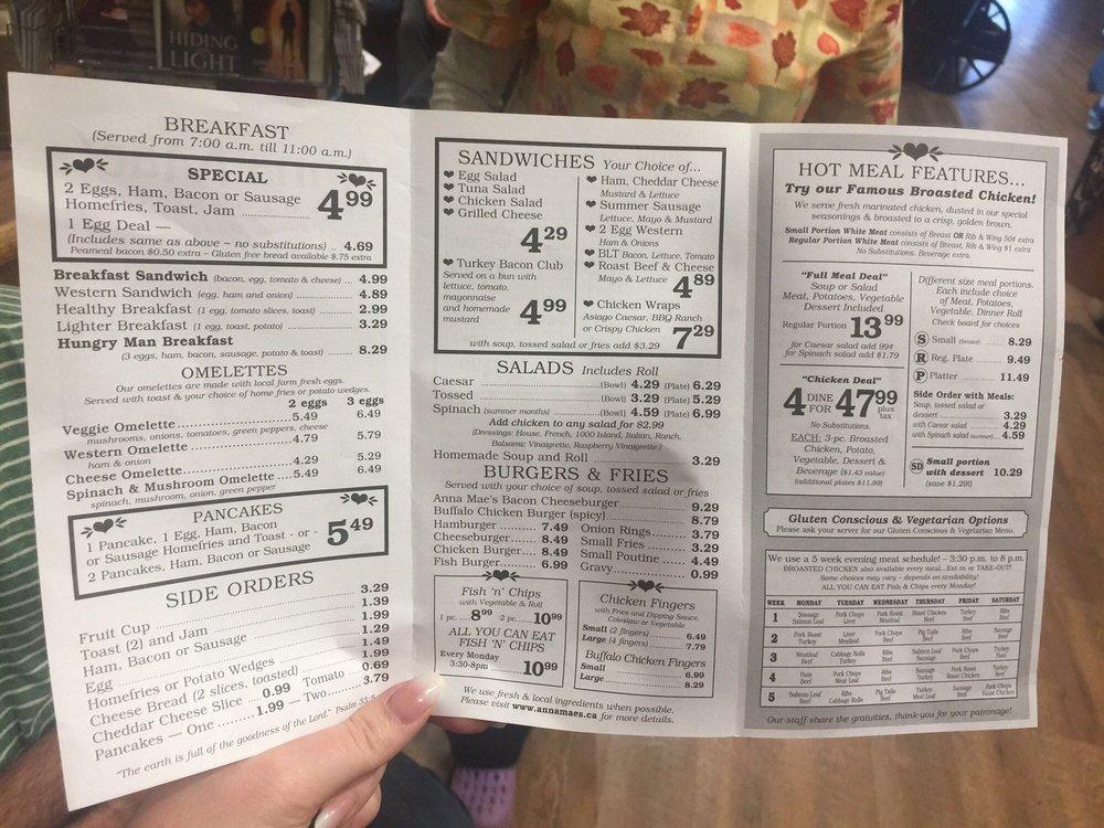 Menu at Anna Mae's Bakery & Restaurant, Millbank