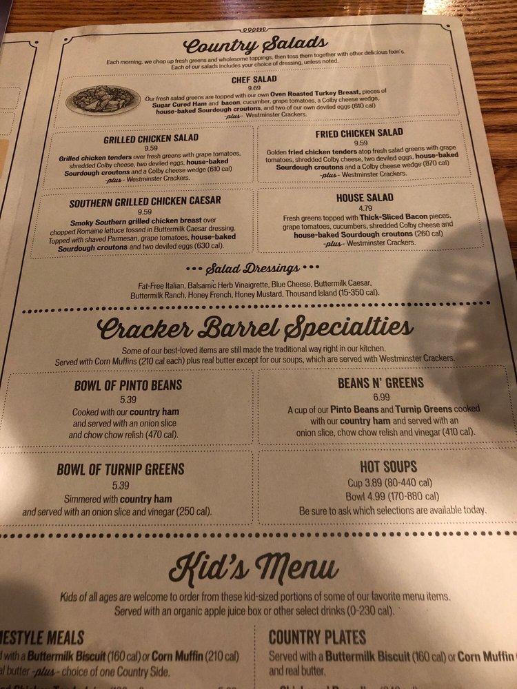 Menu at Cracker Barrel Old Country Store, Kingman