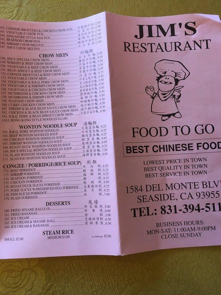 Menu at Jim's restaurant, Seaside