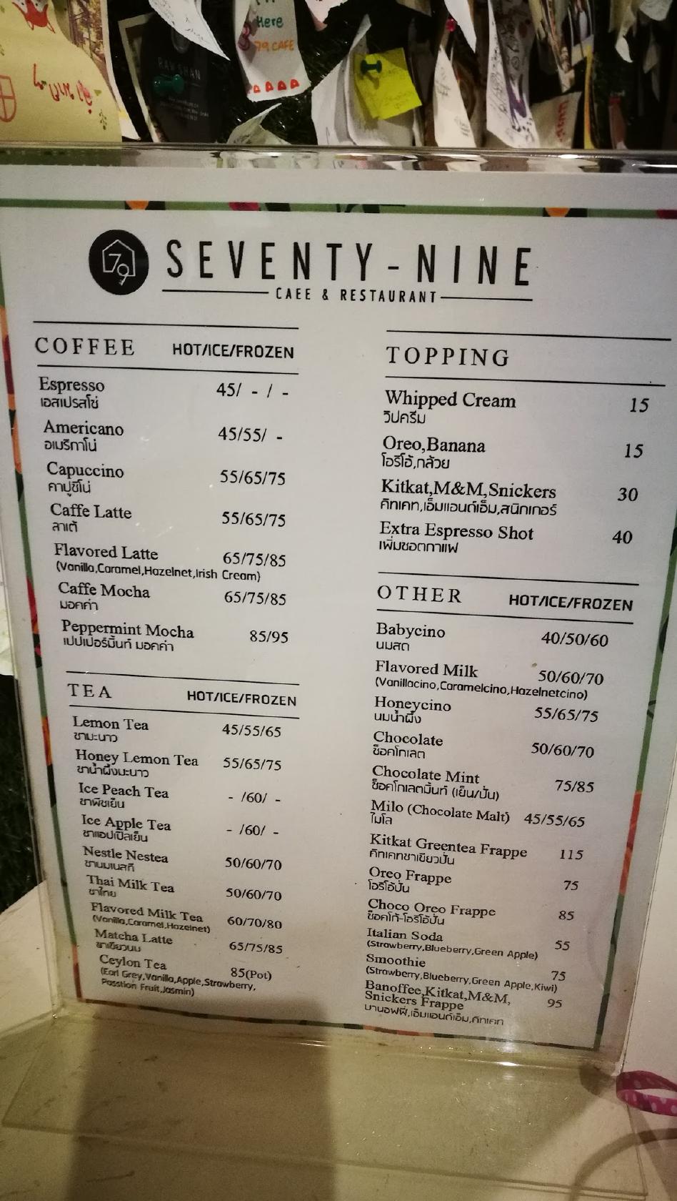 Menu at Seventy-Nine Cafe & Restaurants, Bangkok