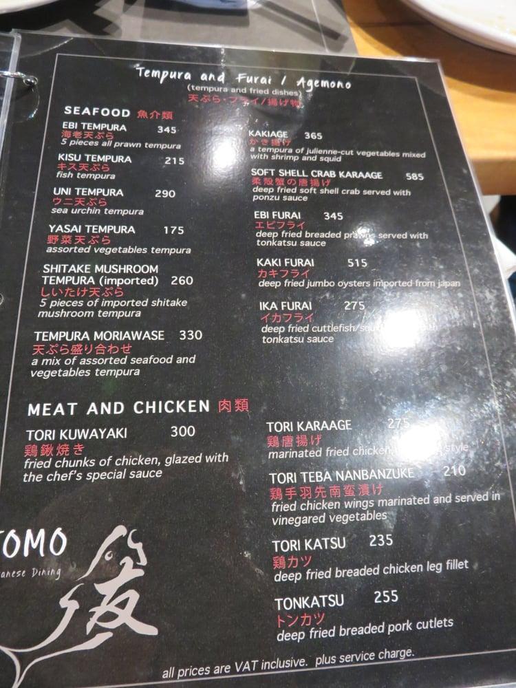 Menu at Tomo Japanese Dining restaurant, San Juan