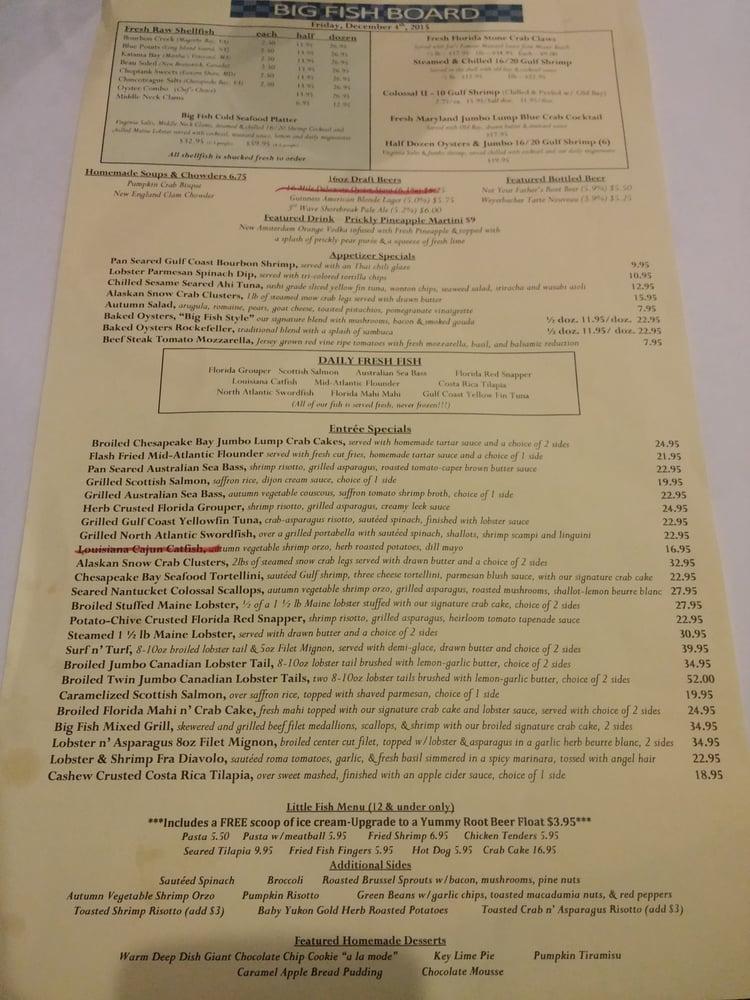 Menu at Big Fish Grill on the Riverfront pub & bar, Wilmington