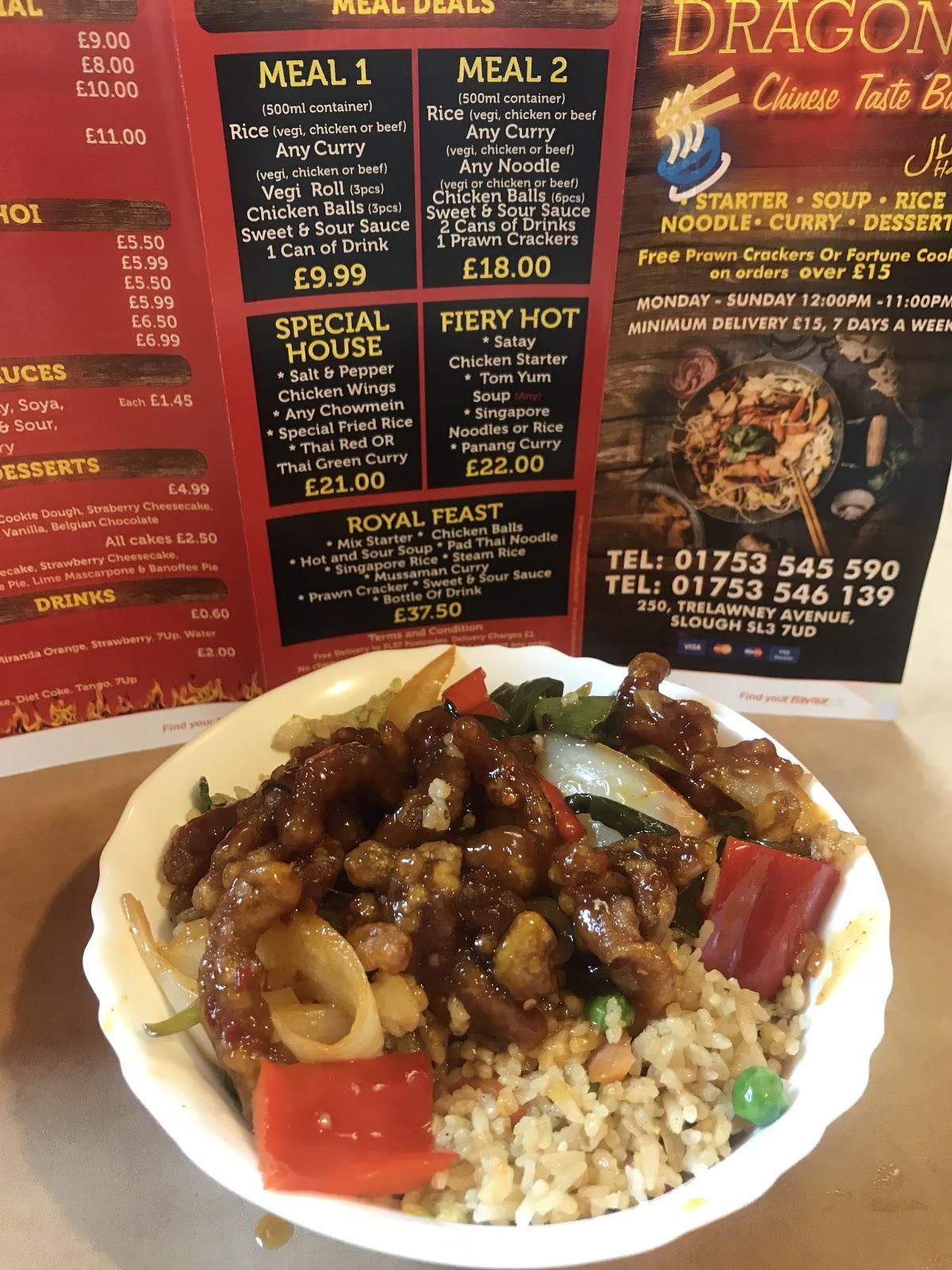 Menu at Dragons Chinese restaurant, Slough